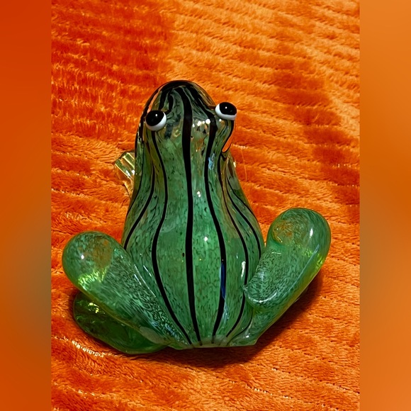 Accents | Art Glass Bulging Eye Green Bull Frog With Black Stripes ...